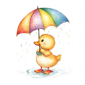 24 Duckling in Rain Clipart, Duck With Umbrella, Rainy Duckling ...