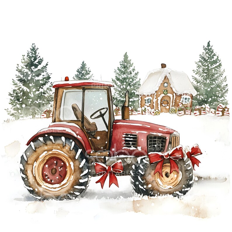 15 Christmas Farm Tractor Clipart, Christmas Clipart, Printable ...