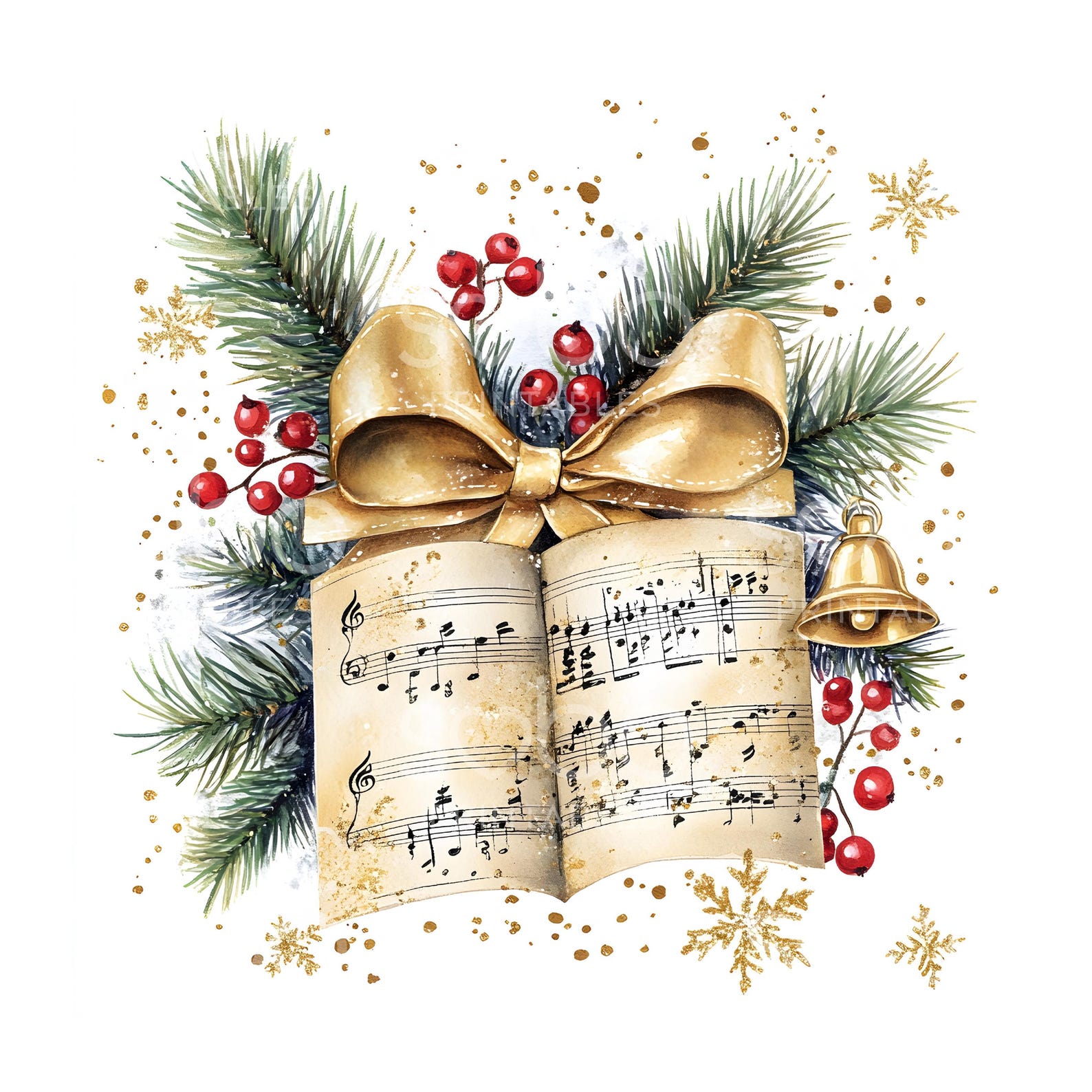 21 Xmas Music Notes Clipart, Christmas Musical Card, Music Notes ...