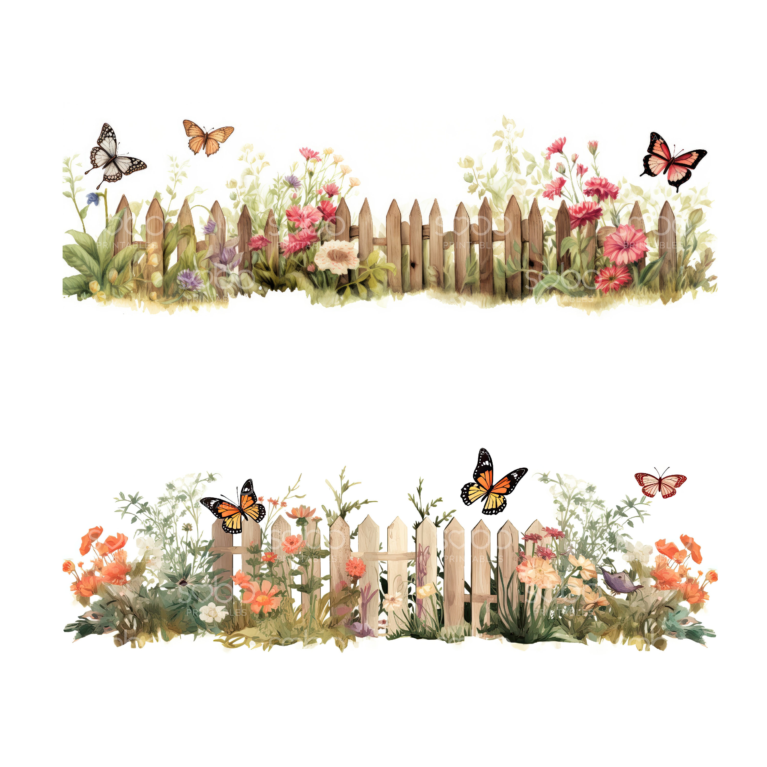 12 Butterfly Floral Fence Border, Cottagecore Border, Floral Frames ...