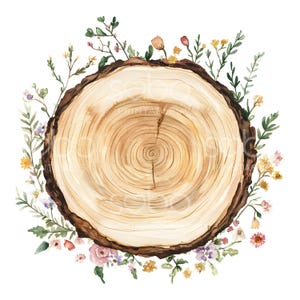 16 Floral Wooden Slice Clipart, Wooden Slice, Wedding Printable ...