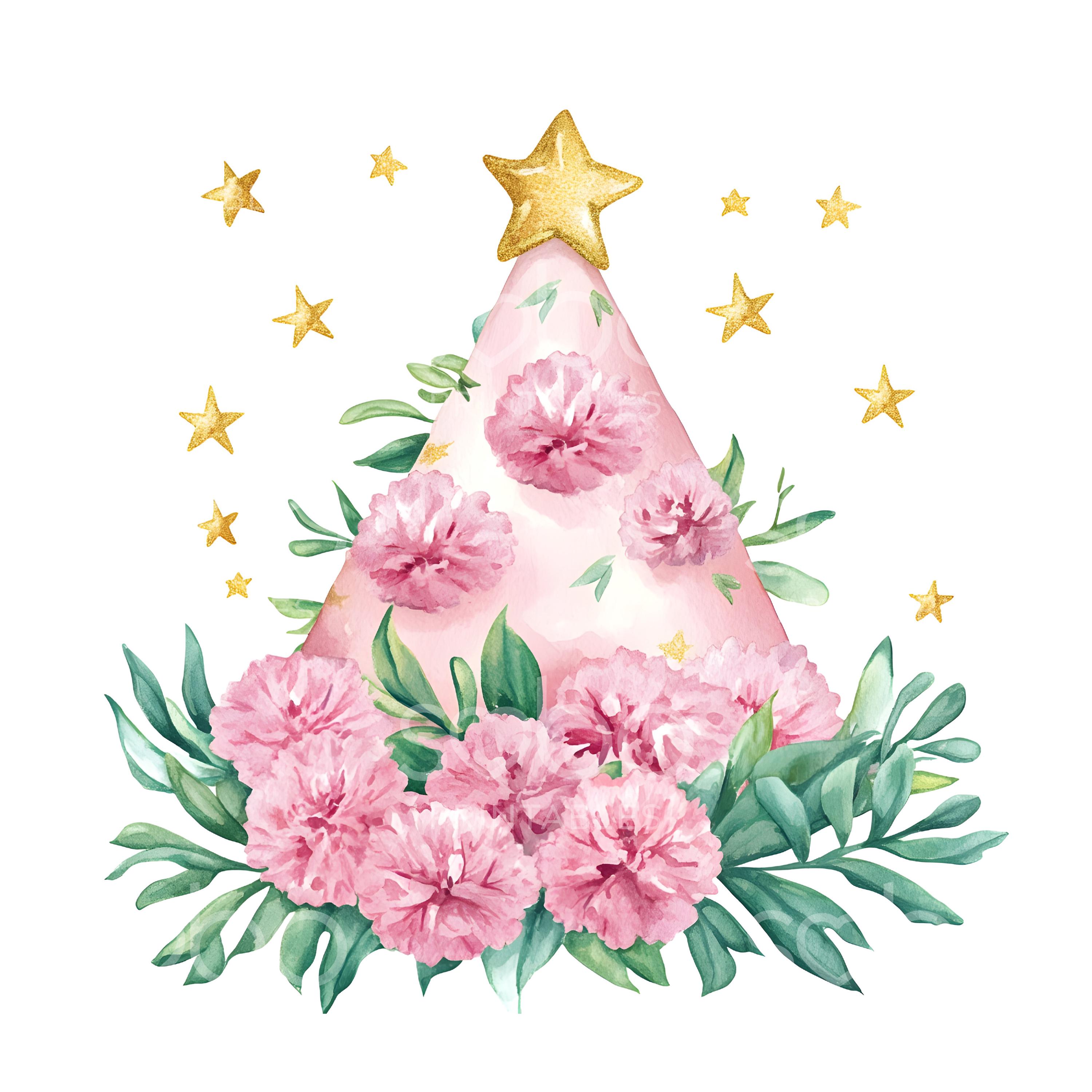 26 Floral Party Hat Clipart, Birthday Invitation, Pastel Party Hat Art ...
