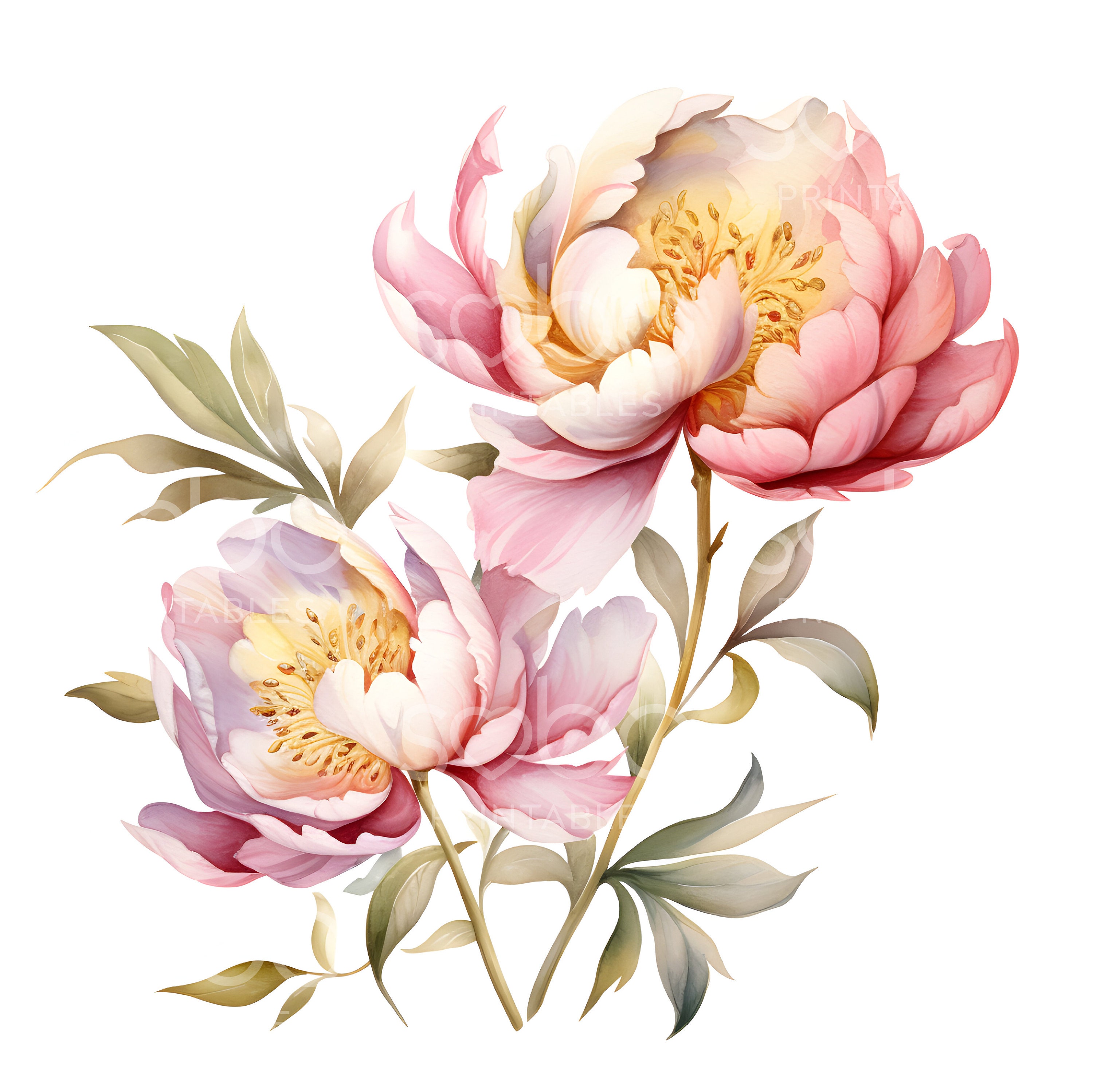20 Peonies Bouquet Clipart, Peonies Print, High Quality Jpgs, Printable ...