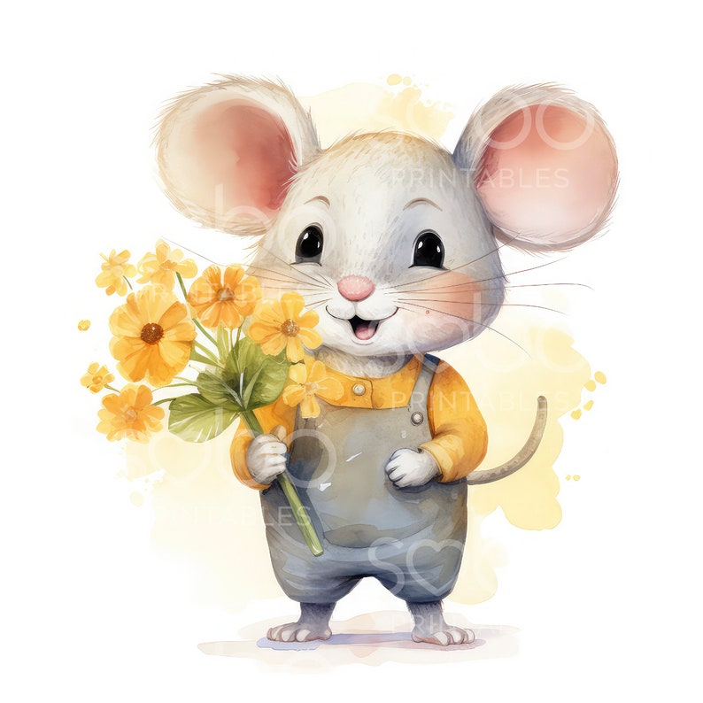Mouse With Flower Clipart - 14 High Quality Jpgs, Wall Art, Scrapbook ...
