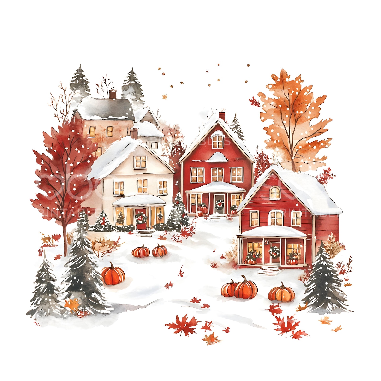 26 Autumn Fall Village Clipart, Cute Cottagecore Houses, Autumn Village ...