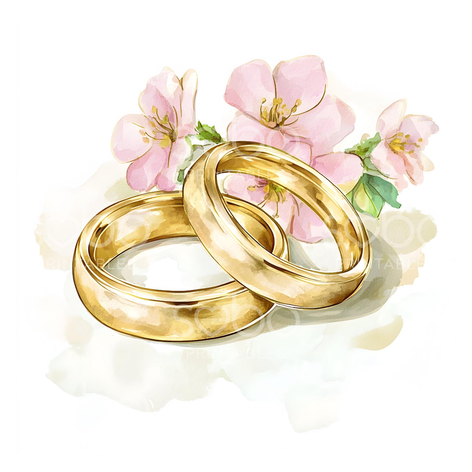 21 Floral Wedding Gold Rings Clipart, Wedding Bands, Printable ...