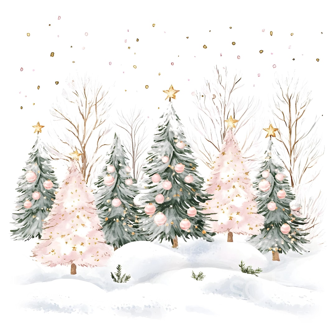 24 Pink Christmas Trees Clipart, Winter Festive Clipart, Printable ...