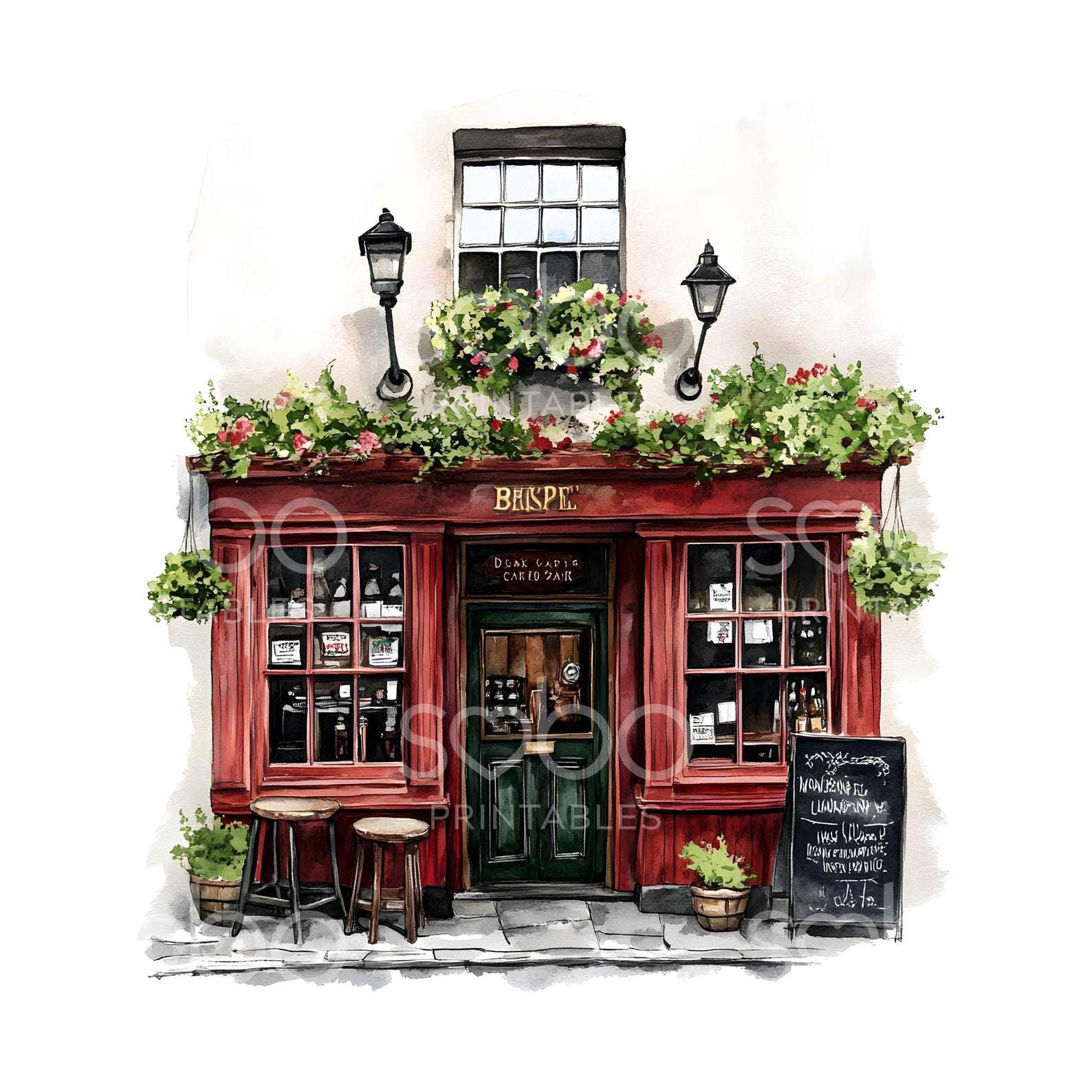 27 Irish Pub Entrance Clipart, Irish Tavern, Printable Watercolor Art ...