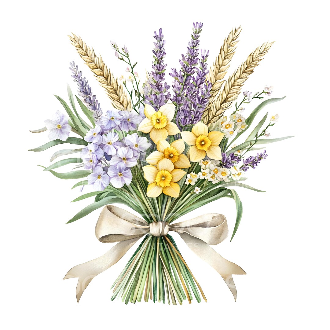 21 Lavender Bouquet Clipart, Lavender Print, Printable Watercolor Art ...
