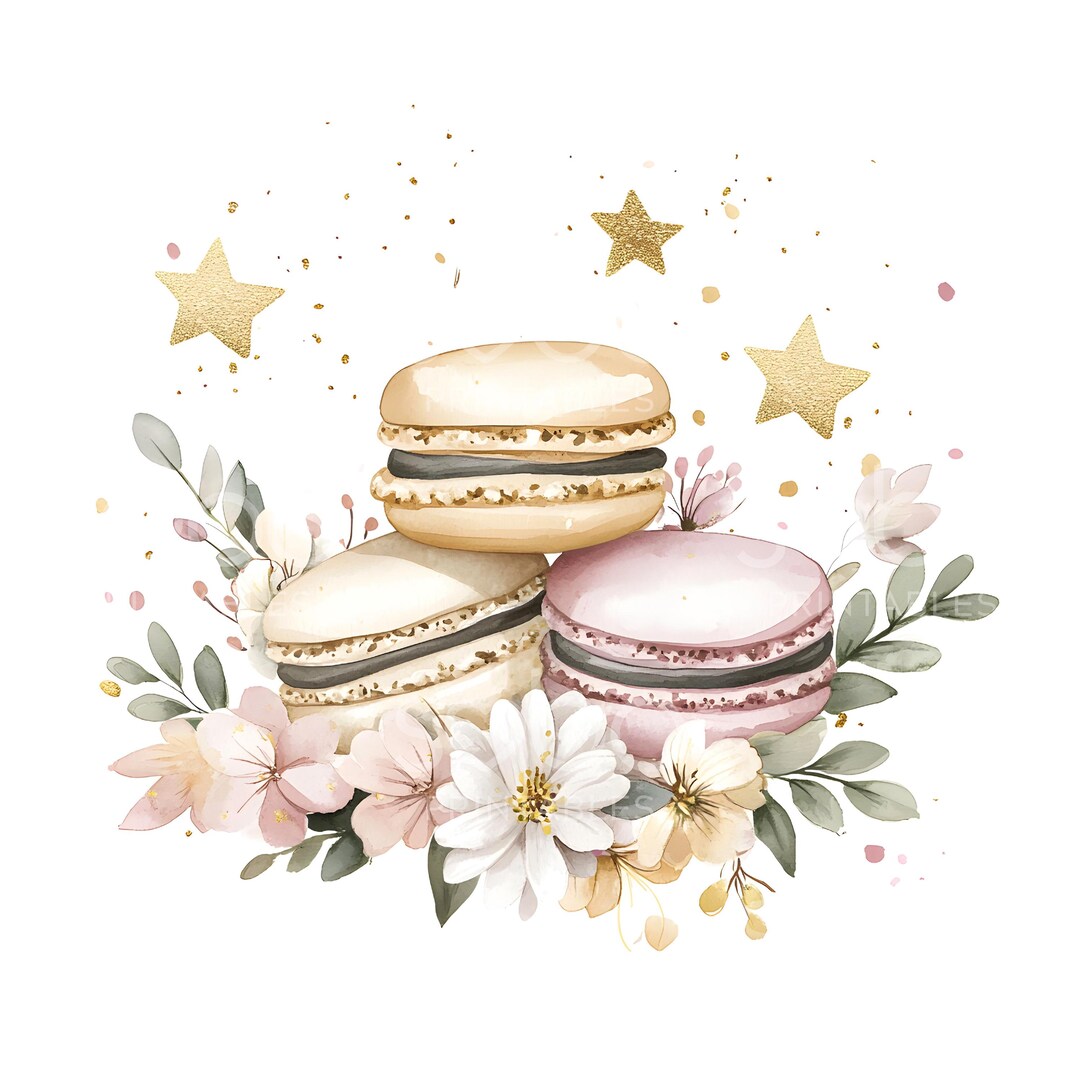 18 Boho Macaroons Clipart, Pastel French Macaron, French Food, Gold ...