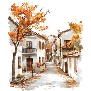 20 Autumn Street Clipart, Fall Autumn Clipart, Printable Watercolor ...
