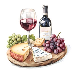 18 Wine and Cheese Board Clipart, Wine Glass Clipart, Printable ...