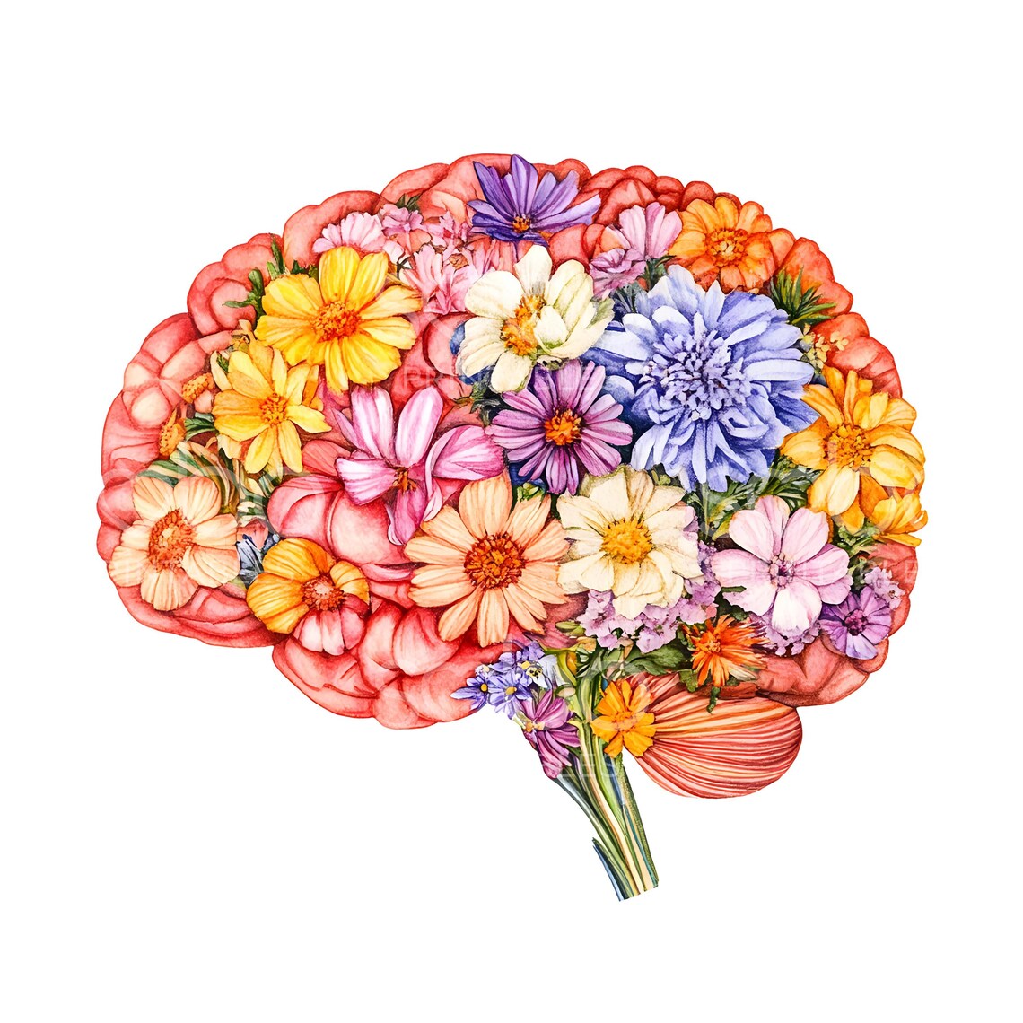 15 Floral Human Brain Clipart, Floral Anatomical Brain, High Quality ...