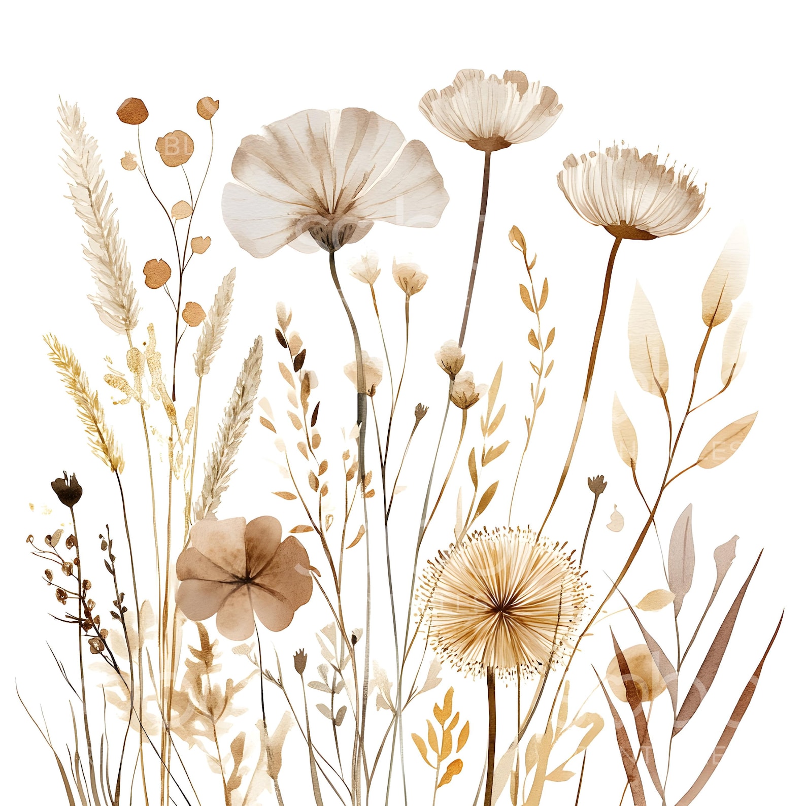 18 Boho Flowers Bouquet Clipart, Pampas, Dried Flowers Wall Art ...