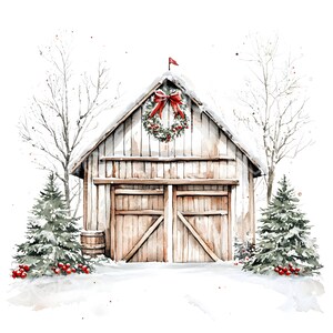 23 Christmas Barn Clipart, Farmyard Barn Clipart, Christmas Card, High ...