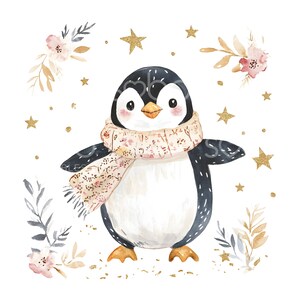 24 Boho Penguin Clipart, Kids Gold Nursery Clipart, Penguin Birthday ...