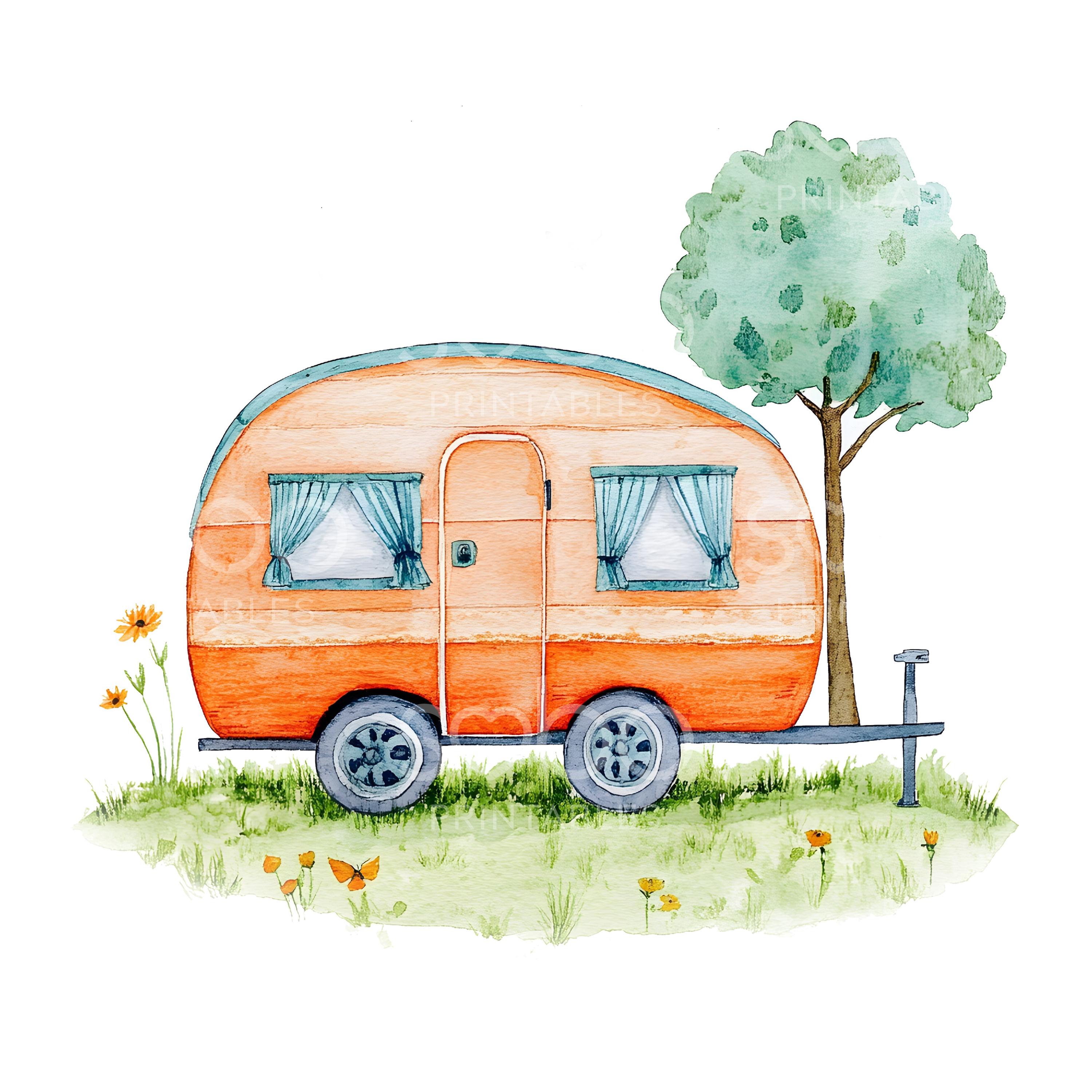22 Cartoon Camper Trailer Clipart, Camping Trailer, Printable ...