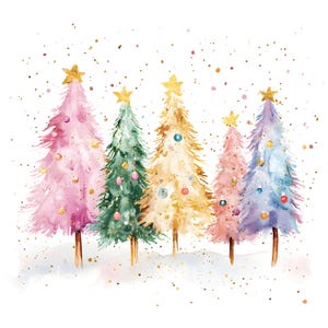 20 Rainbow Christmas Trees Clipart, Colourful Winter Festive, Printable ...
