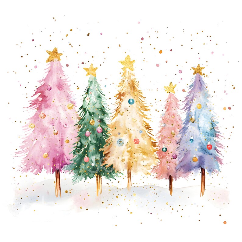 20 Rainbow Christmas Trees Clipart, Colourful Winter Festive, Printable ...