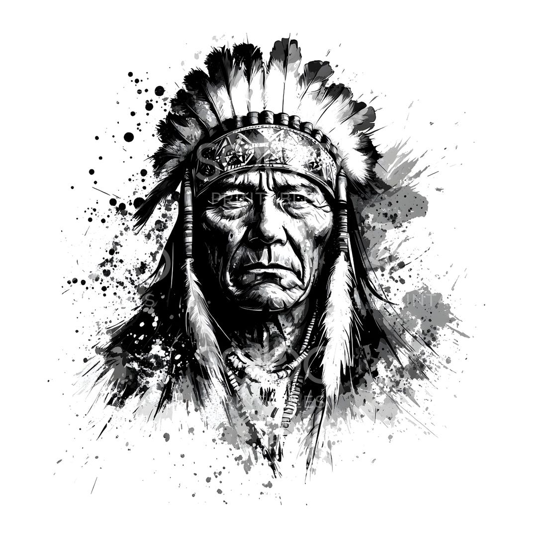 35 Ink Indian Chief Clipart, Native Indian, Watercolor Printable Art ...