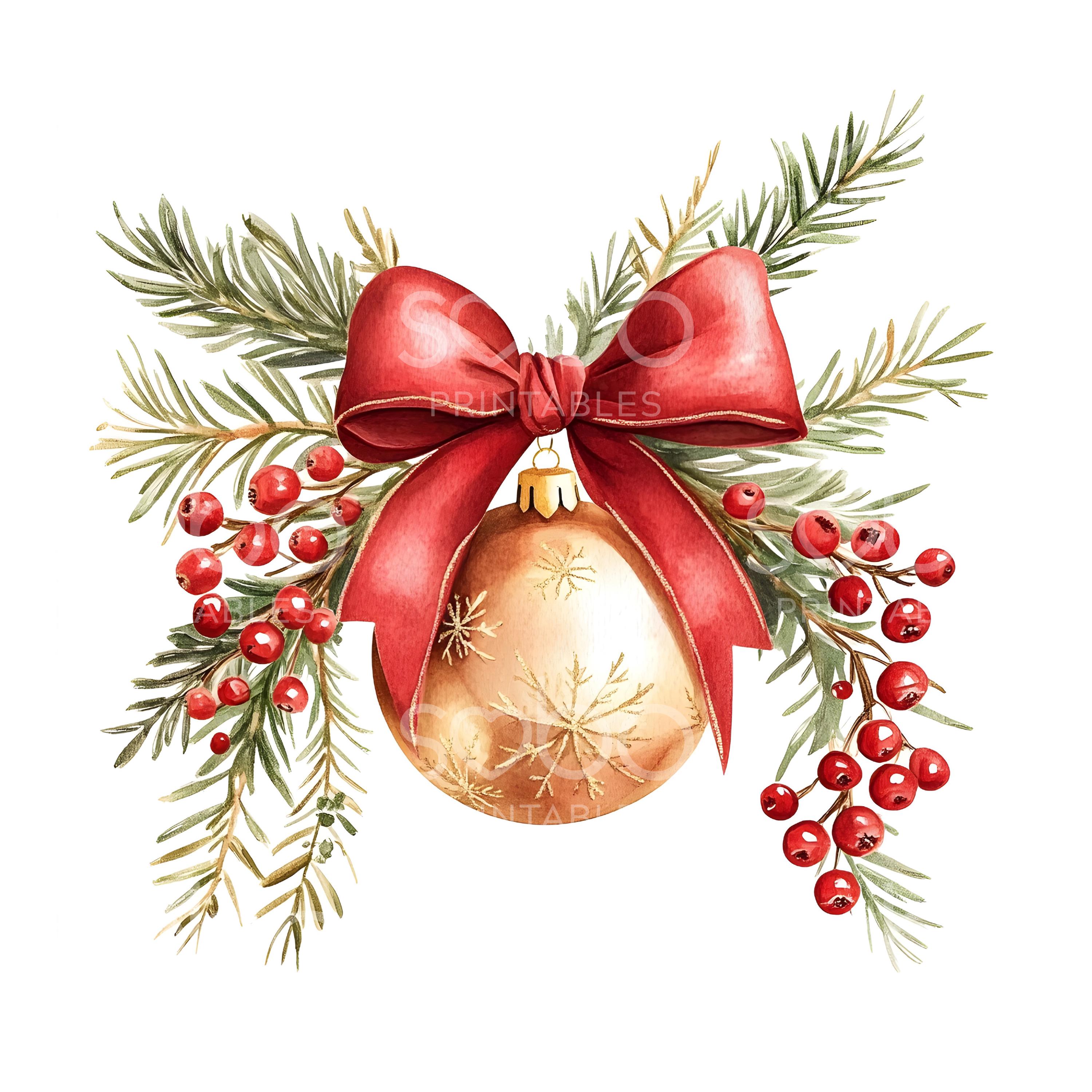 27 Xmas Red Ornament Clipart, Christmas Card, Gold Xmas Baubles ...