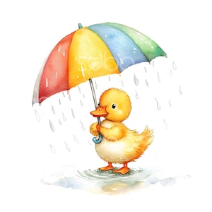 24 Duckling in Rain Clipart, Duck With Umbrella, Rainy Duckling ...