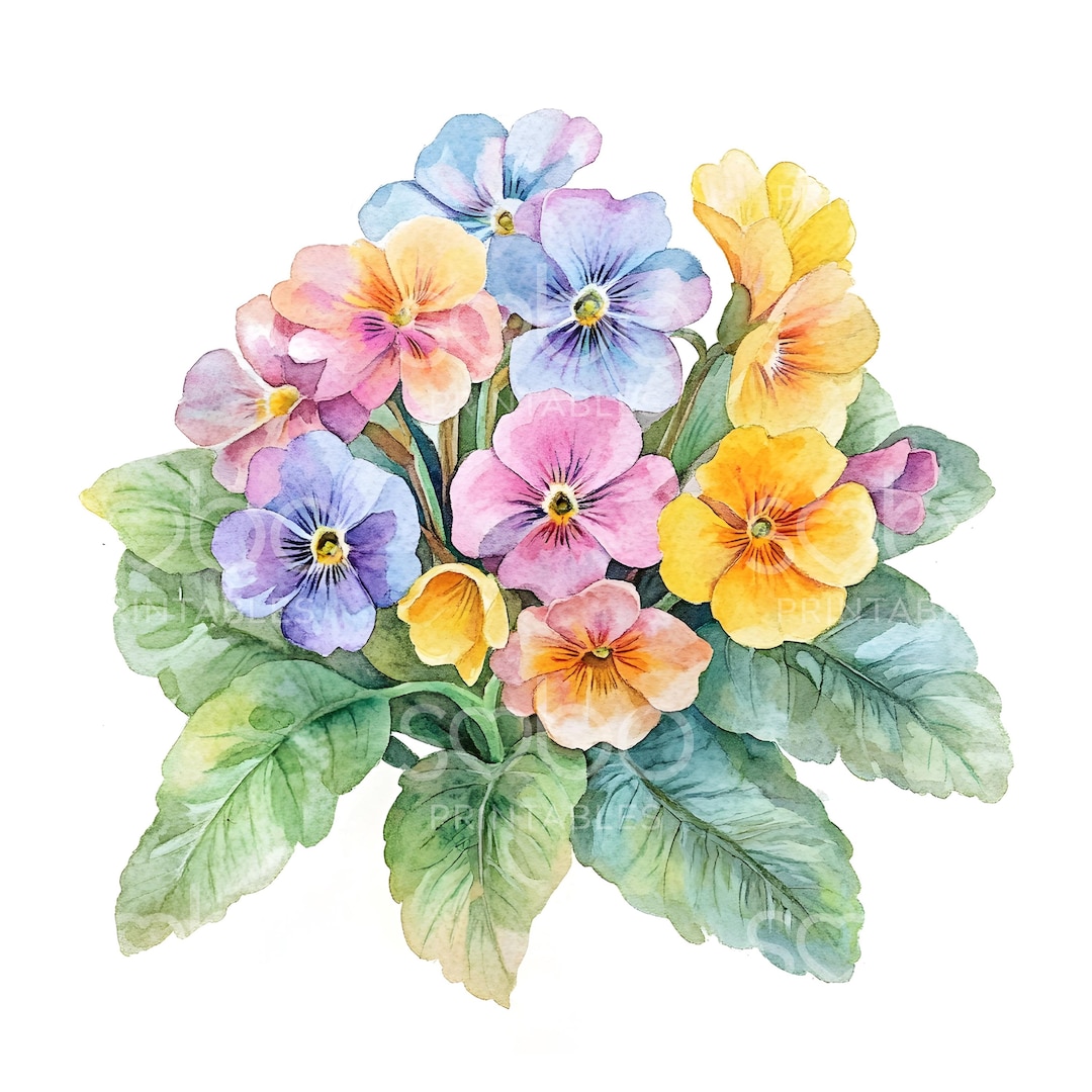 28 Primrose Flower Clipart, Flowers Print, Printable Watercolor Clipart ...