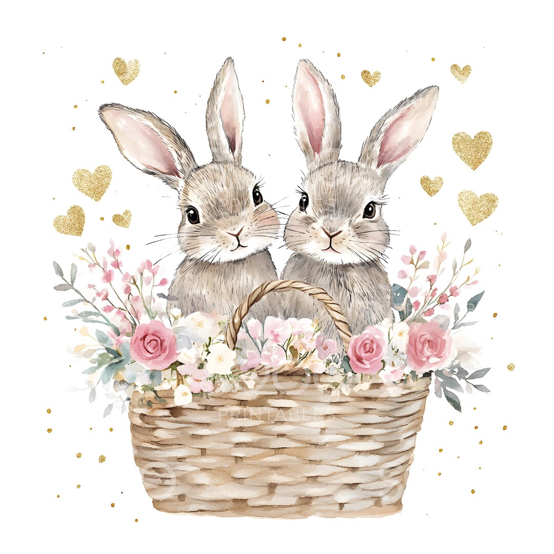 21 Cute Bunnies Clipart, Easter Bunny Clipart, Gold Foil Easter Card ...