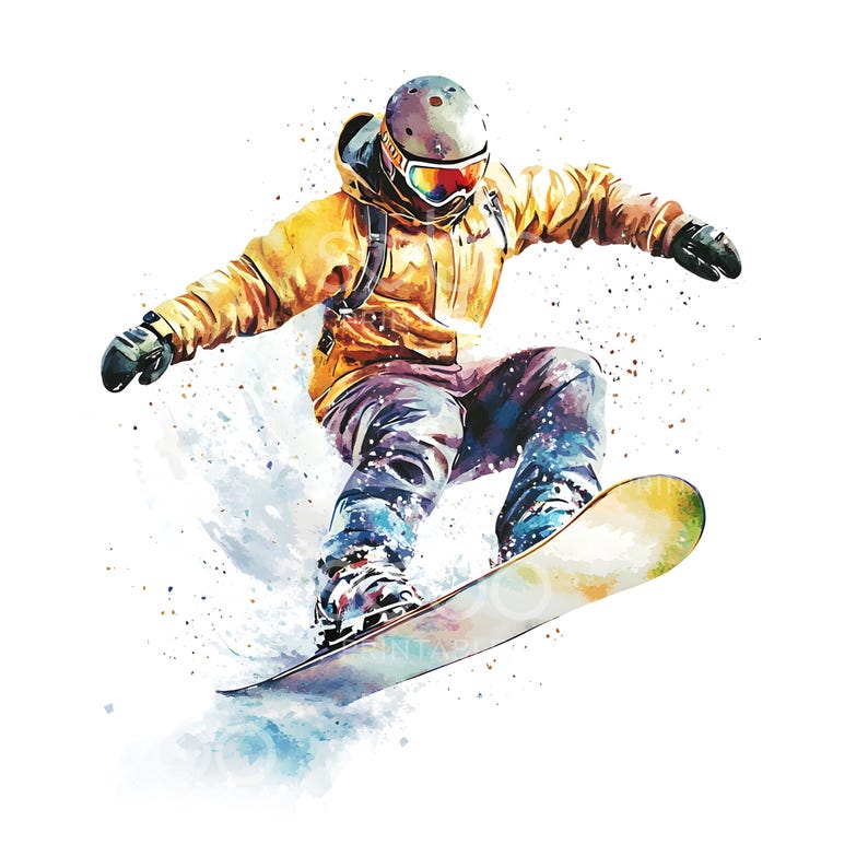 21 Snowboarder Clipart, Snowboarding Clipart, Printable Watercolor ...