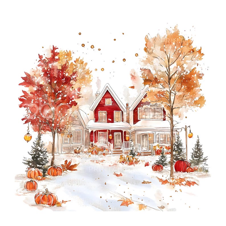 26 Autumn Fall Village Clipart, Cute Cottagecore Houses, Autumn Village ...
