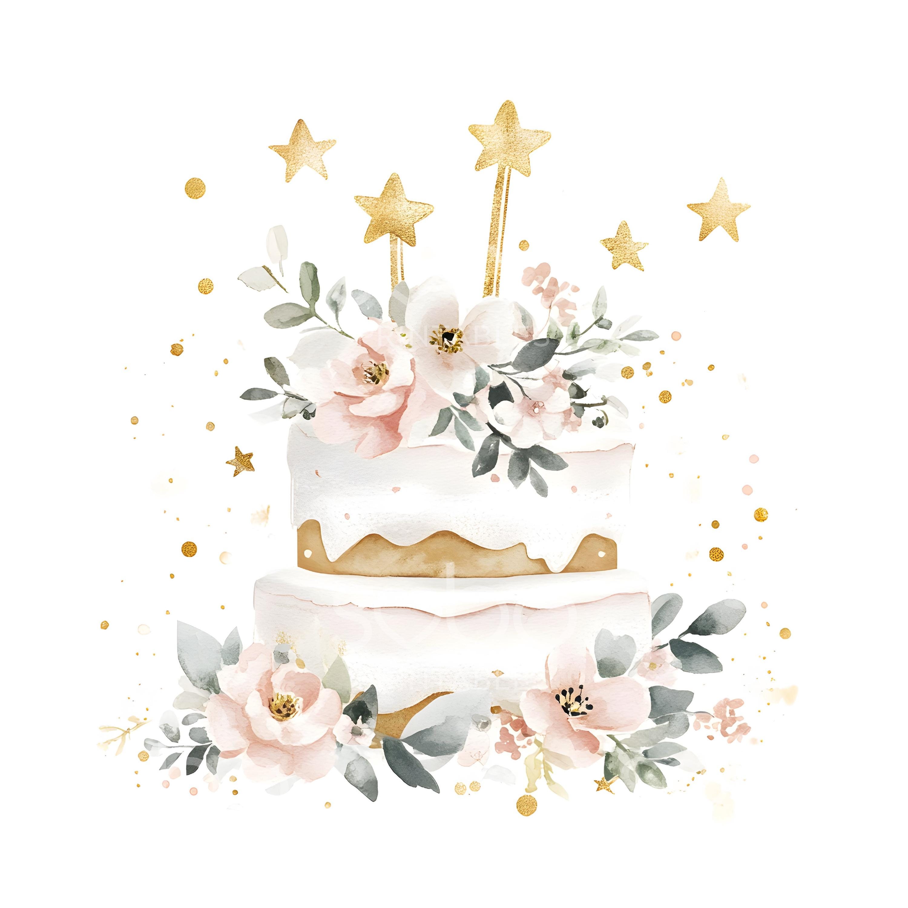 20 Boho Pastel Cake Clipart, Cute Kids Nursery, Birthday Cake, Gold ...