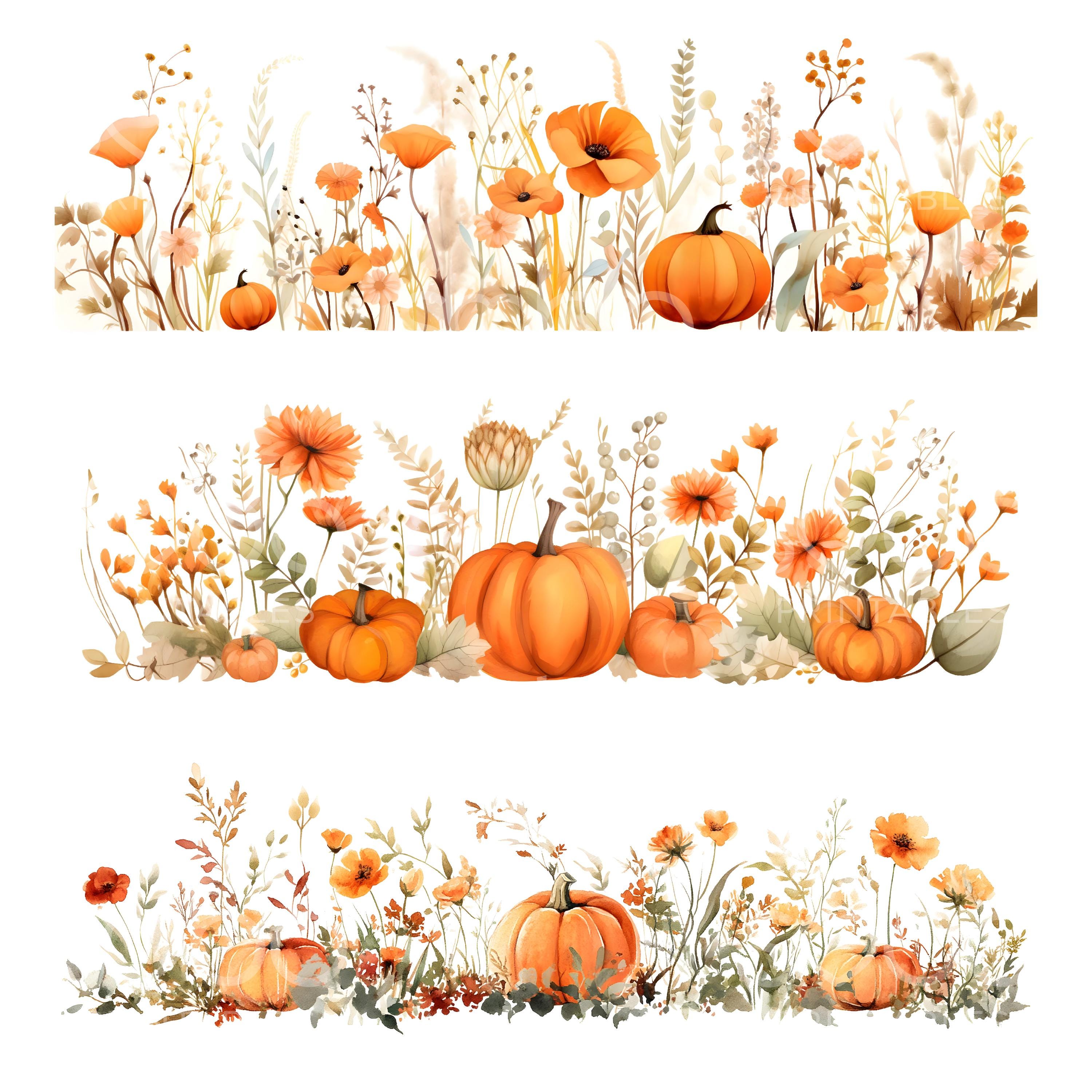 20 Watercolour Halloween Pumpkin Borders Clipart, Fall Autumn Borders ...