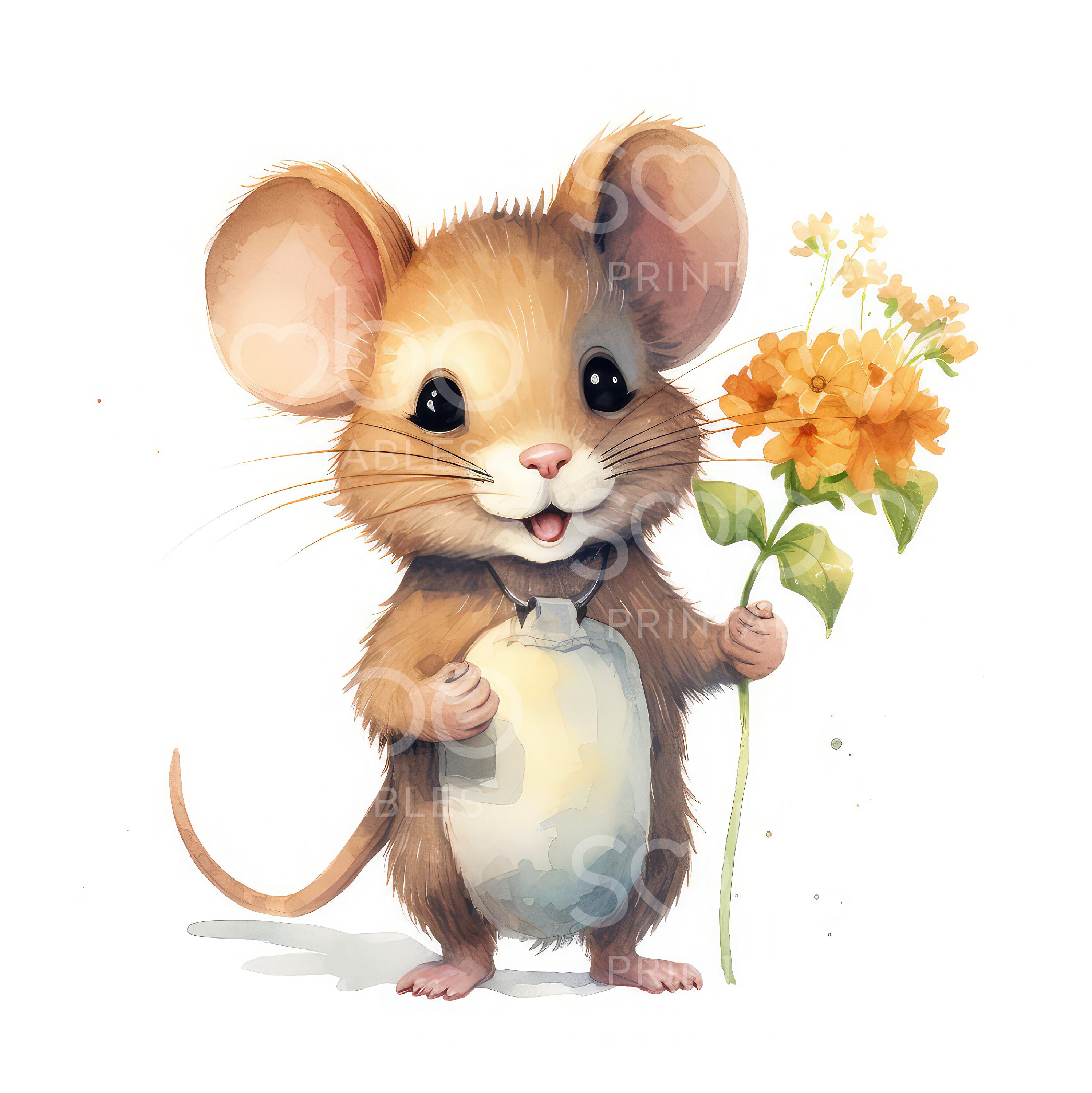 Mouse With Flower Clipart - 14 High Quality Jpgs, Wall Art, Scrapbook ...