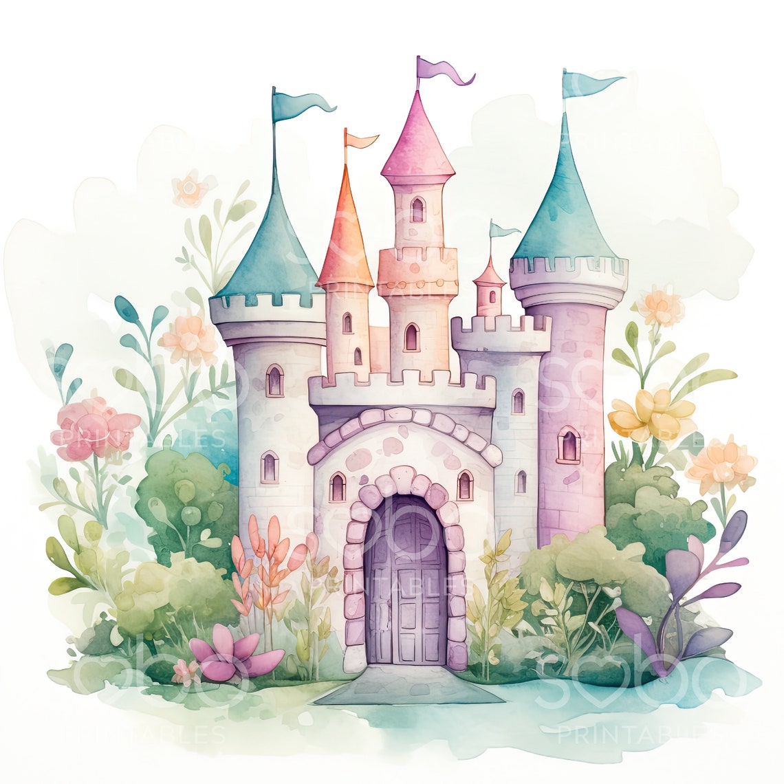12 Whimsical Kingdom Clipart, Watercolor Kingdom, Watercolor Clipart, High Quality Jpgs, Digital ...