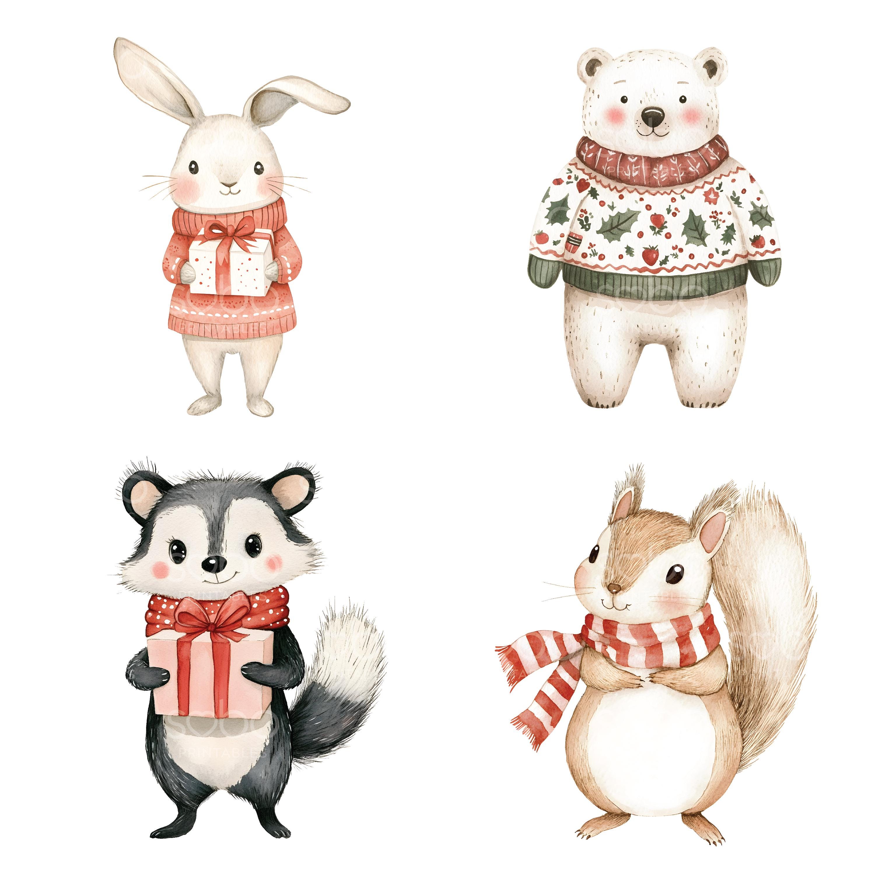 20 Christmas Woodland Animals Clipart, Bear, Fox, Deer, Cute Woodland ...