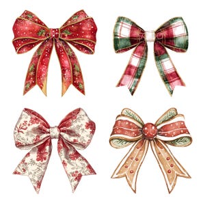 30 Assorted Christmas Bows Clipart, Festive Bow, Christmas Card Art ...