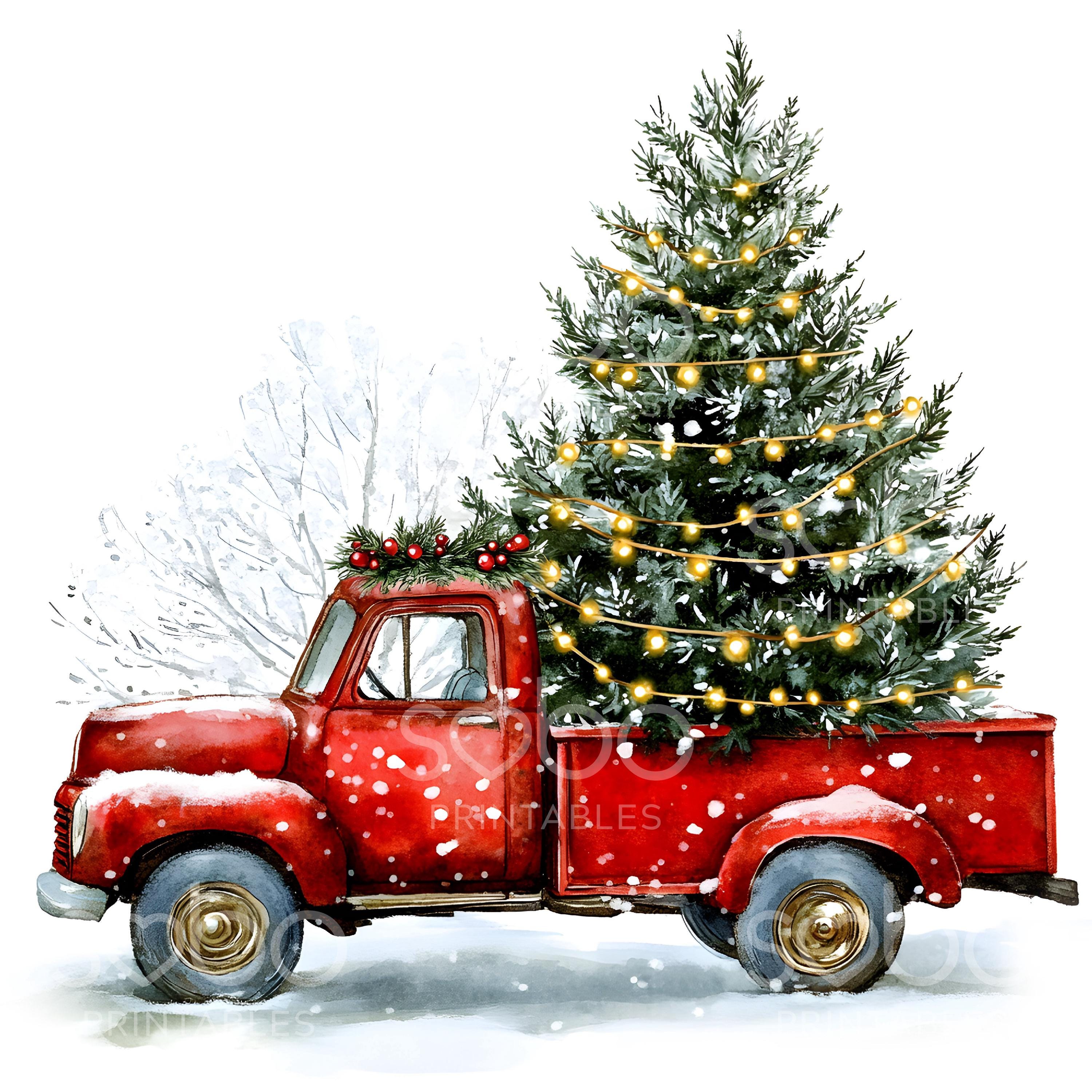 20 Red Christmas Truck Clipart, Christmas Gift Tag, Christmas Card Art ...