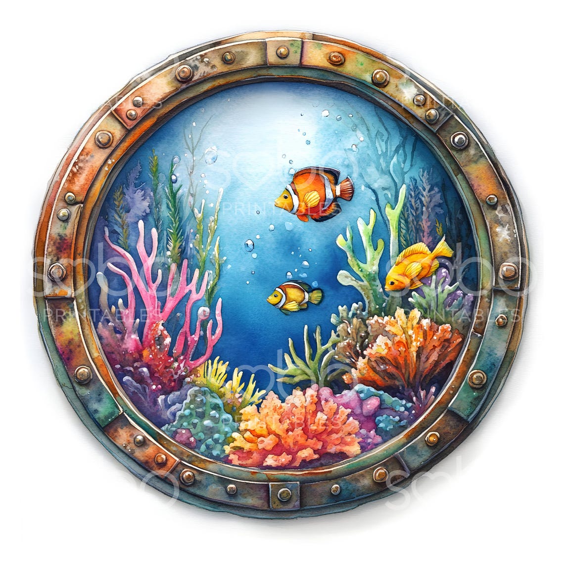 23 Ship Porthole View Clipart, Underwater Life, Submarine, Printable ...