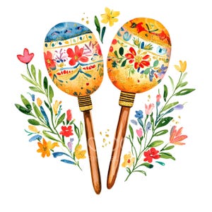 21 Mexican Floral Maracas Clipart, Mexican Fiesta, Cinco De Mayo Card ...