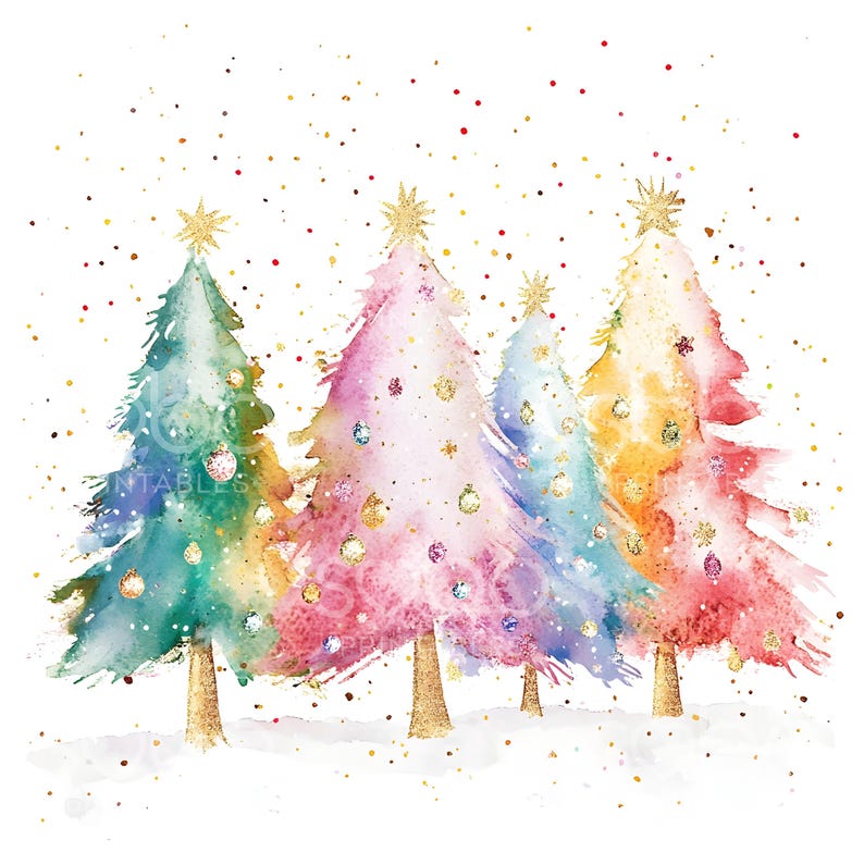 20 Rainbow Christmas Trees Clipart, Colourful Winter Festive, Printable ...