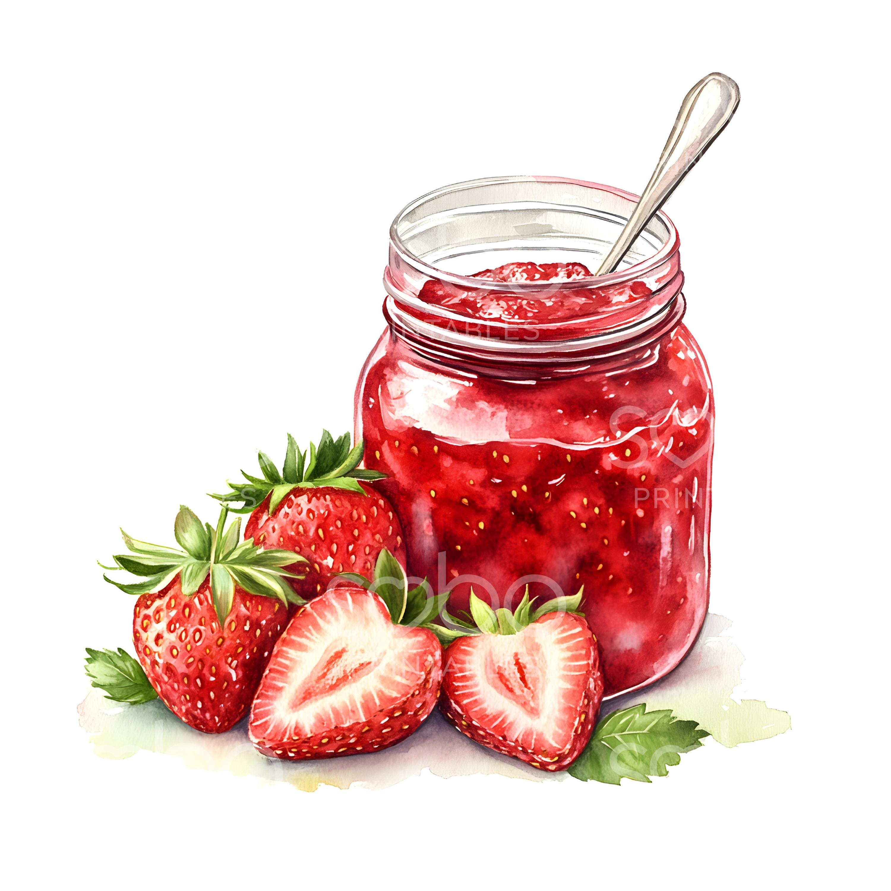 17 Strawberry Jam Jar Clipart, Fresh Strawberries, Printable Watercolor ...