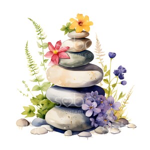 16 Zen Stones Floral Clipart, Wild Flowers, Printable Watercolor ...