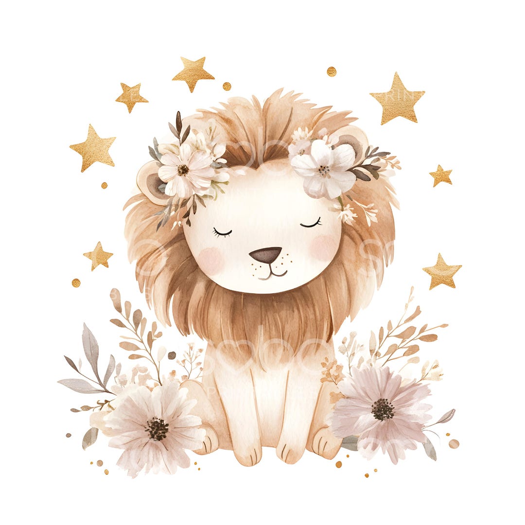 19 Boho Pastel Lion Clipart, Lion Clipart, Kids Nursery Art, Gold Foil ...