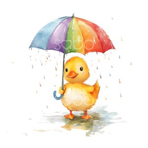 24 Duckling in Rain Clipart, Duck With Umbrella, Rainy Duckling ...