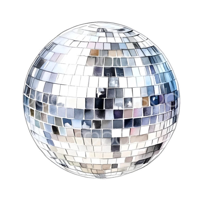 22 Silver Disco Balls Clipart, Retro Party Invite, Printable Watercolor ...