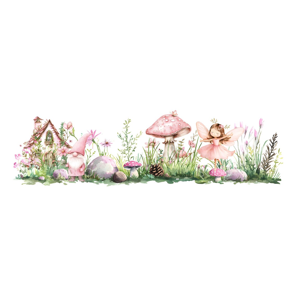 6 Fairy Garden Clipart Borders, Unicorn Pink Fairy Garden, Enchanted ...