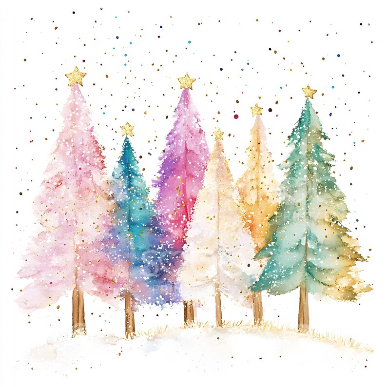 20 Rainbow Christmas Trees Clipart, Colourful Winter Festive, Printable ...