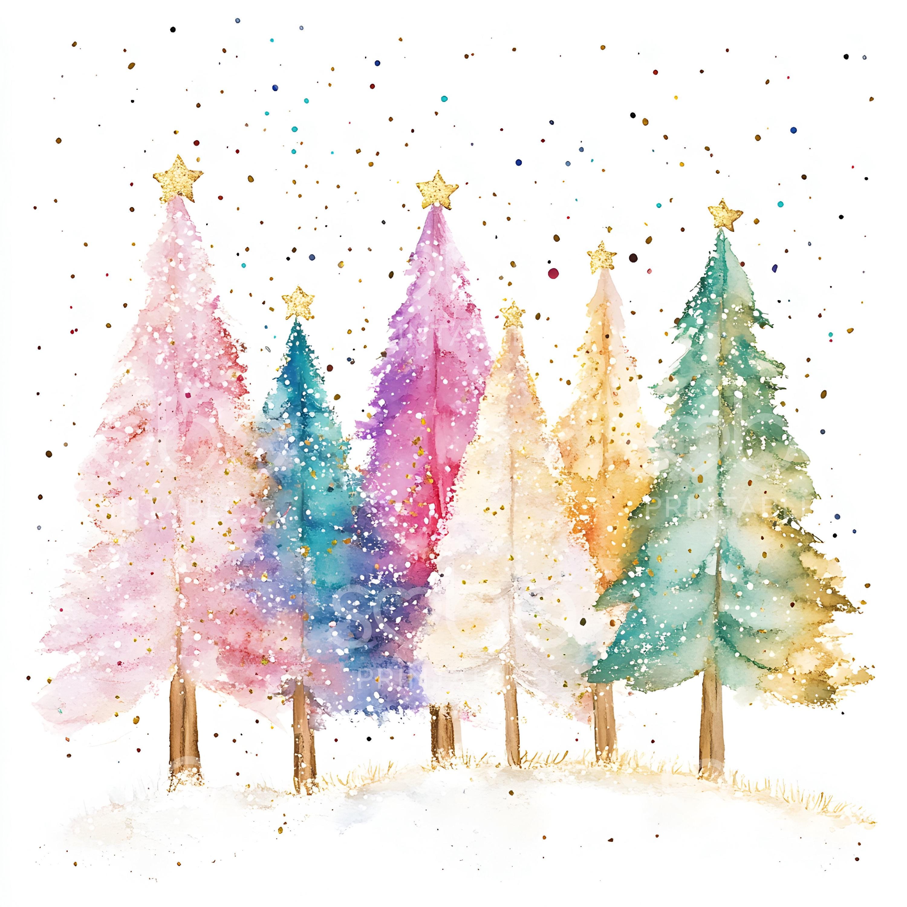 20 Rainbow Christmas Trees Clipart, Colourful Winter Festive, Printable ...