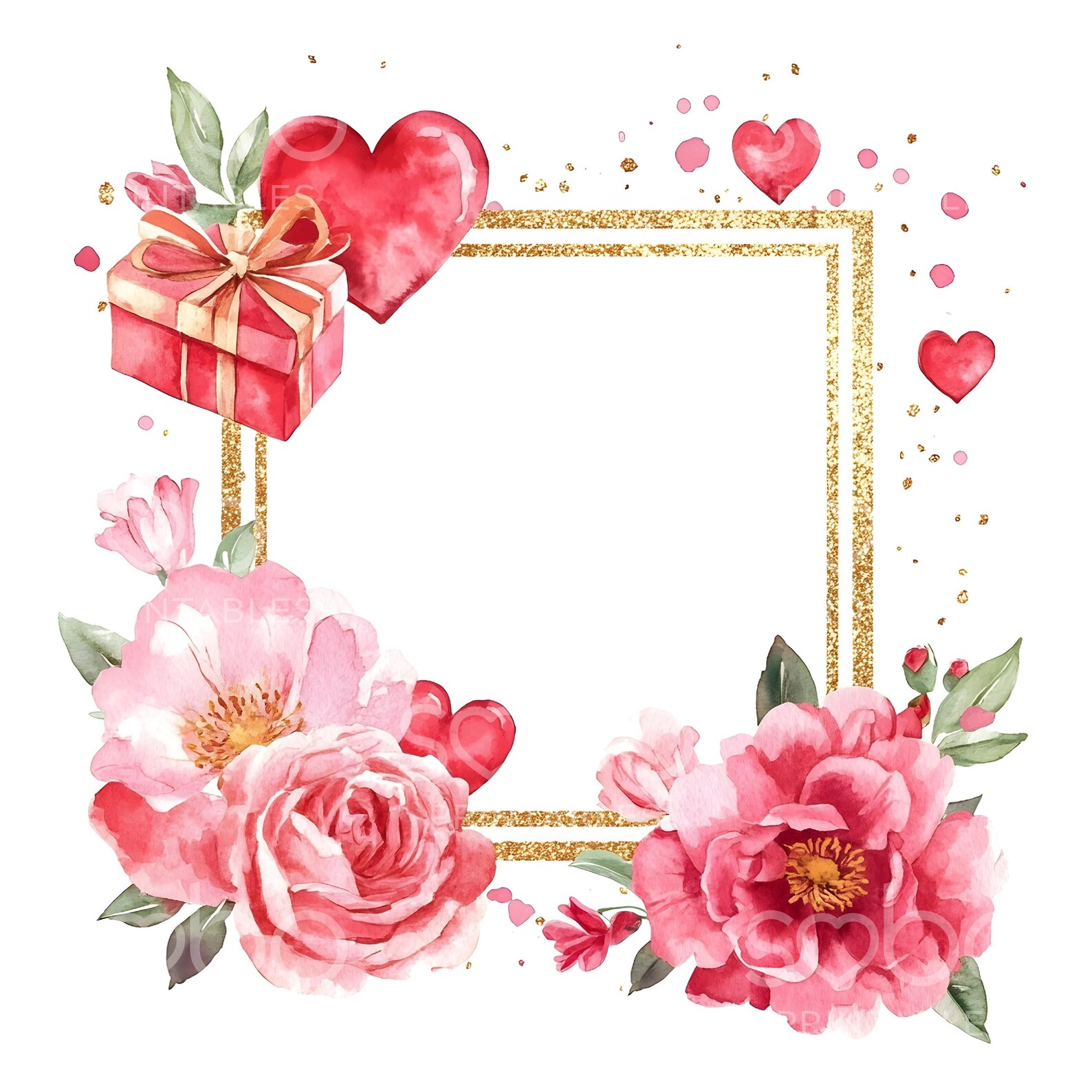 24 Gold Foil Valentine's Day Frames Clipart, Hearts Gifts Border ...
