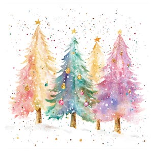 20 Rainbow Christmas Trees Clipart, Colourful Winter Festive, Printable ...